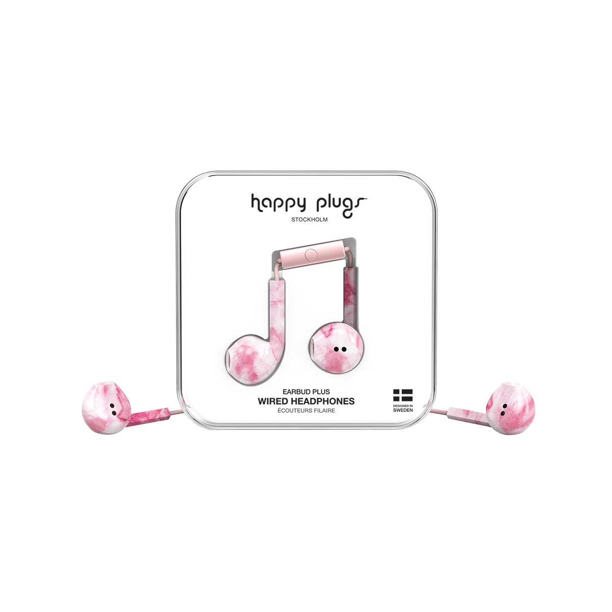 Happy Plugs Wired Earbud Plus Earphones – Pink MarbleHappy Plugs Wired ...