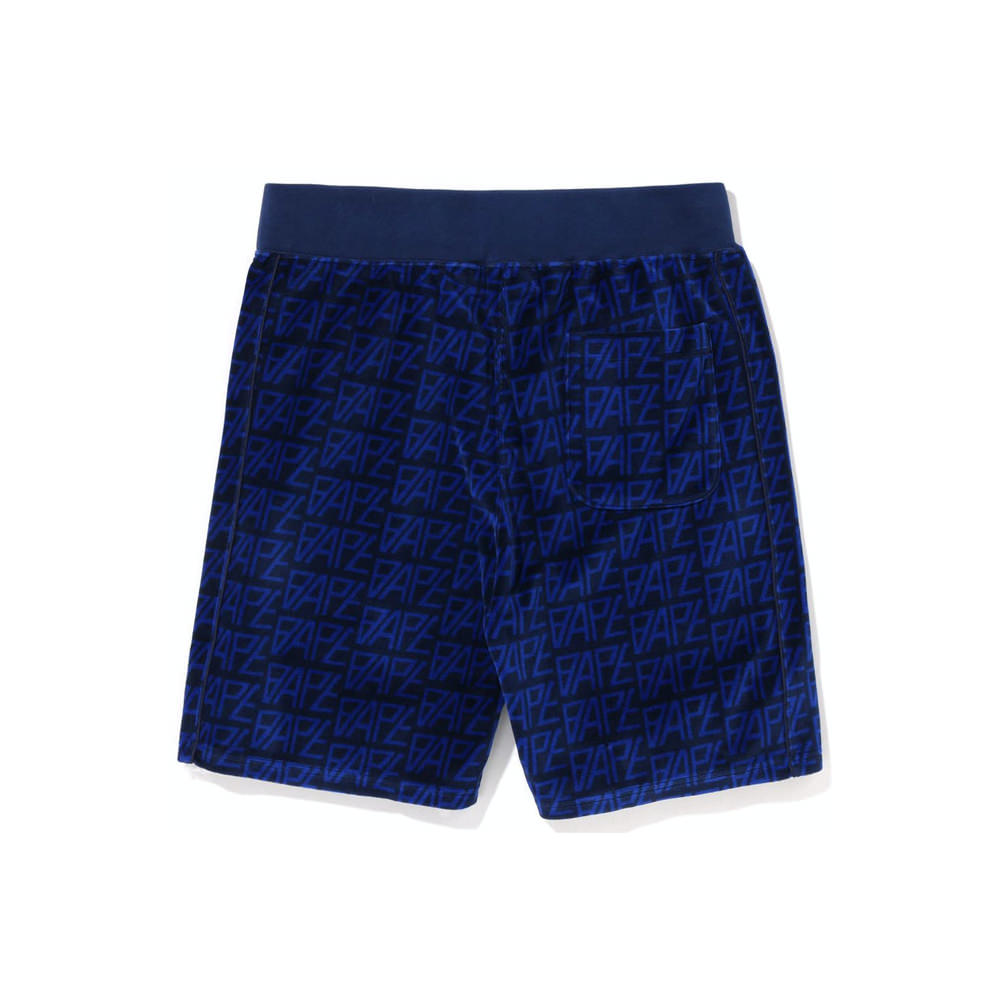 BAPE Logo Monogram Velour Shorts NavyBAPE Logo Monogram Velour Shorts ...