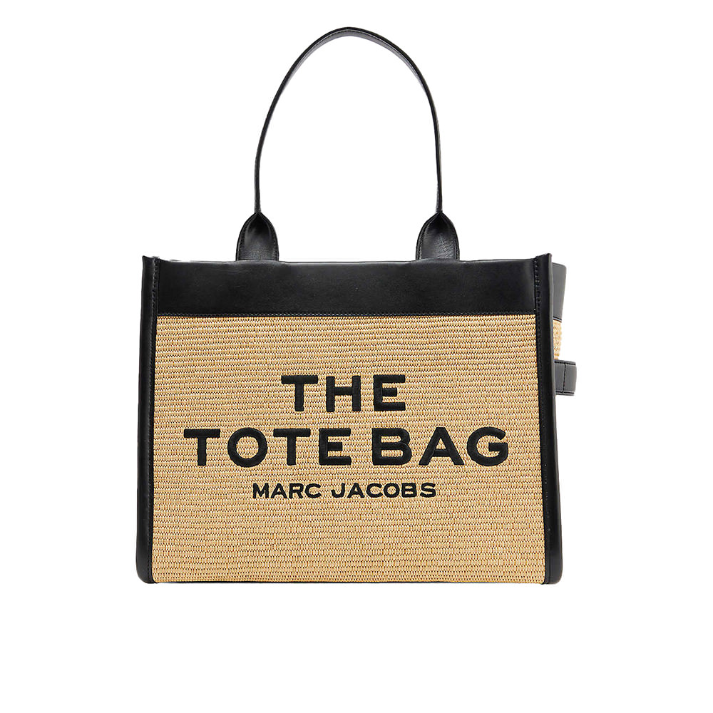 The Large Tote logo leather-trim woven tote bagThe Large Tote logo ...