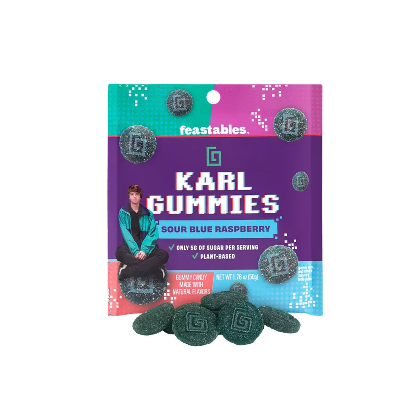 Feastables Karl Gummy Candy Sour Blue Raspberry, 1.8 oz, 1 ...