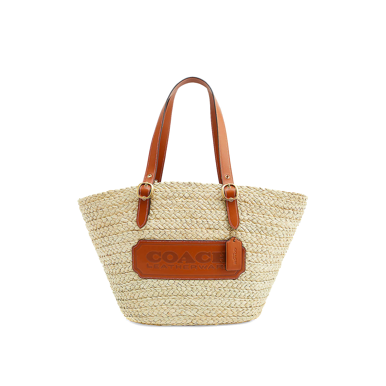 Logo-patch straw and leather tote bagLogo-patch straw and leather tote ...